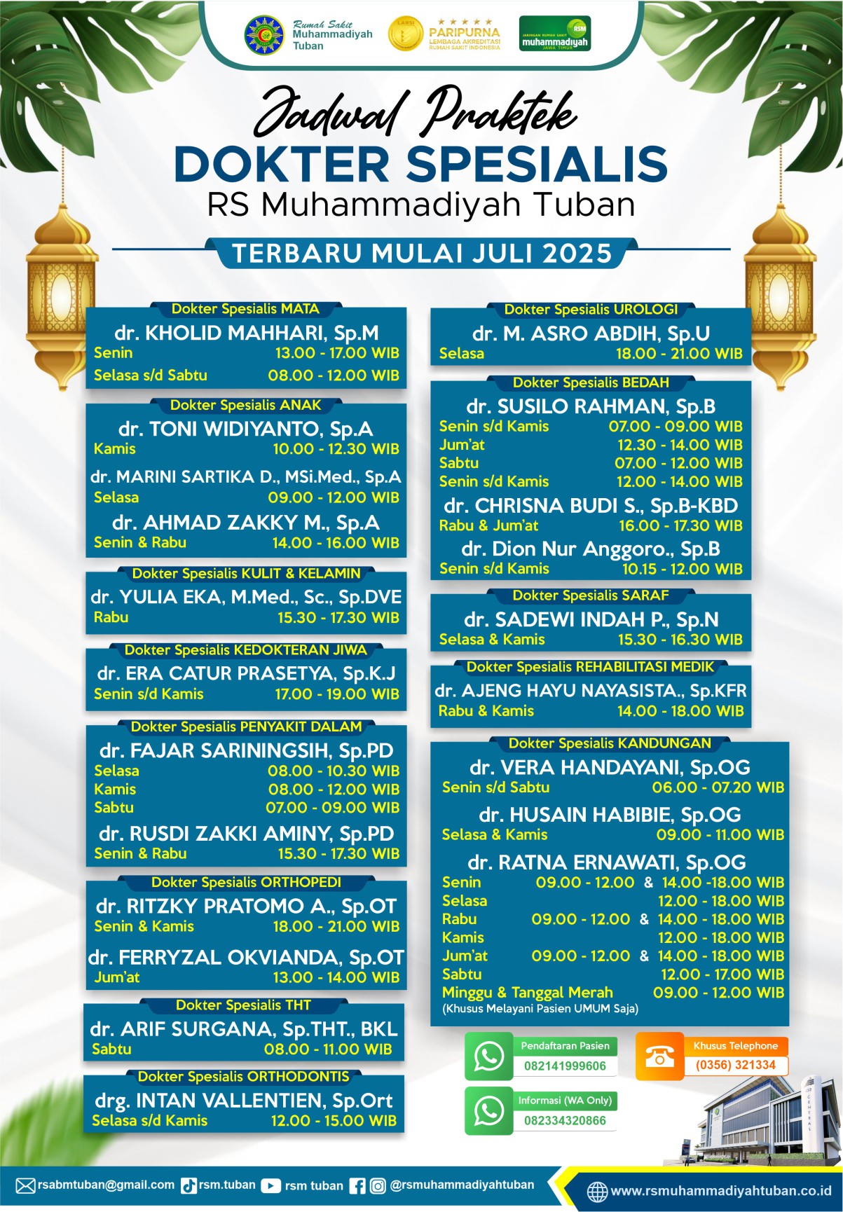 Jadwal Praktek Dokter Spesialis – RS Muhammadiyah Tuban